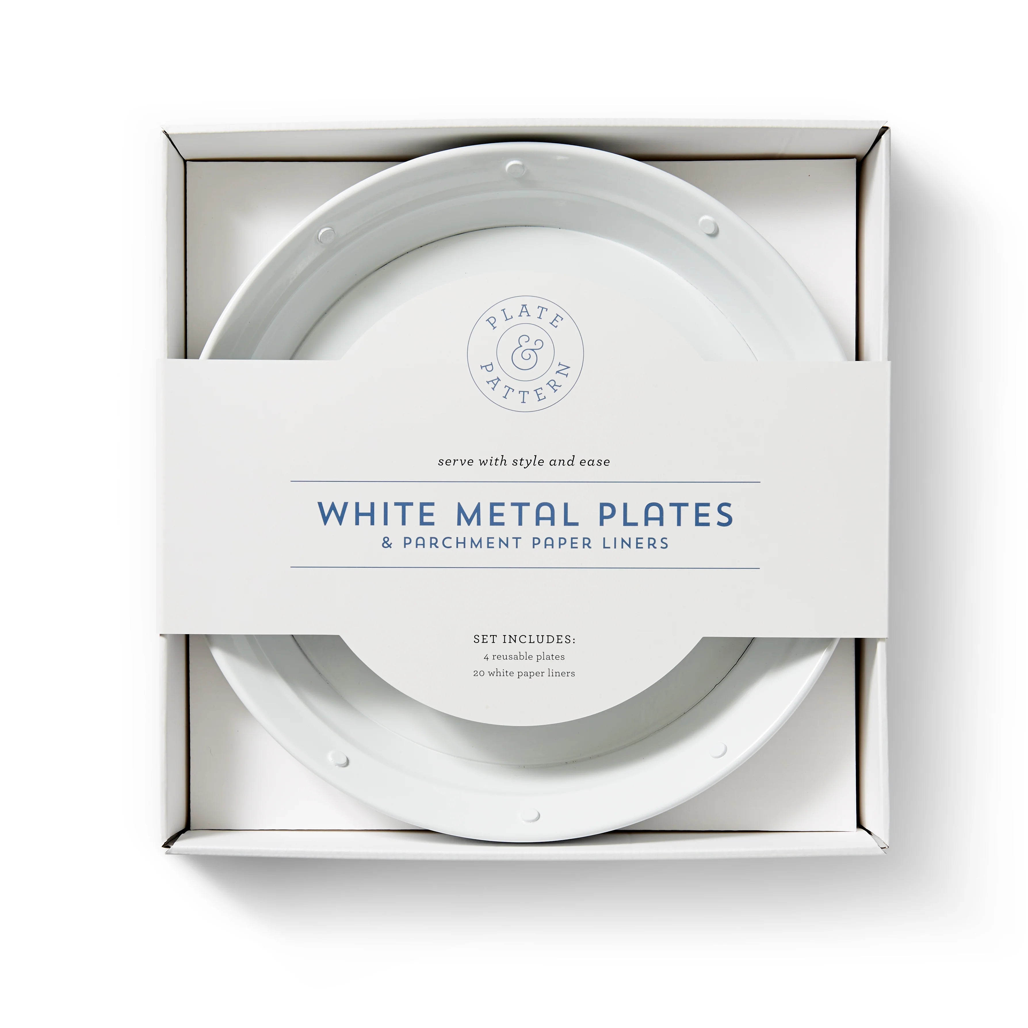 Set/4 White Metal Plates- w/ 20" White liners – Lone Crow Bungalow, Bend